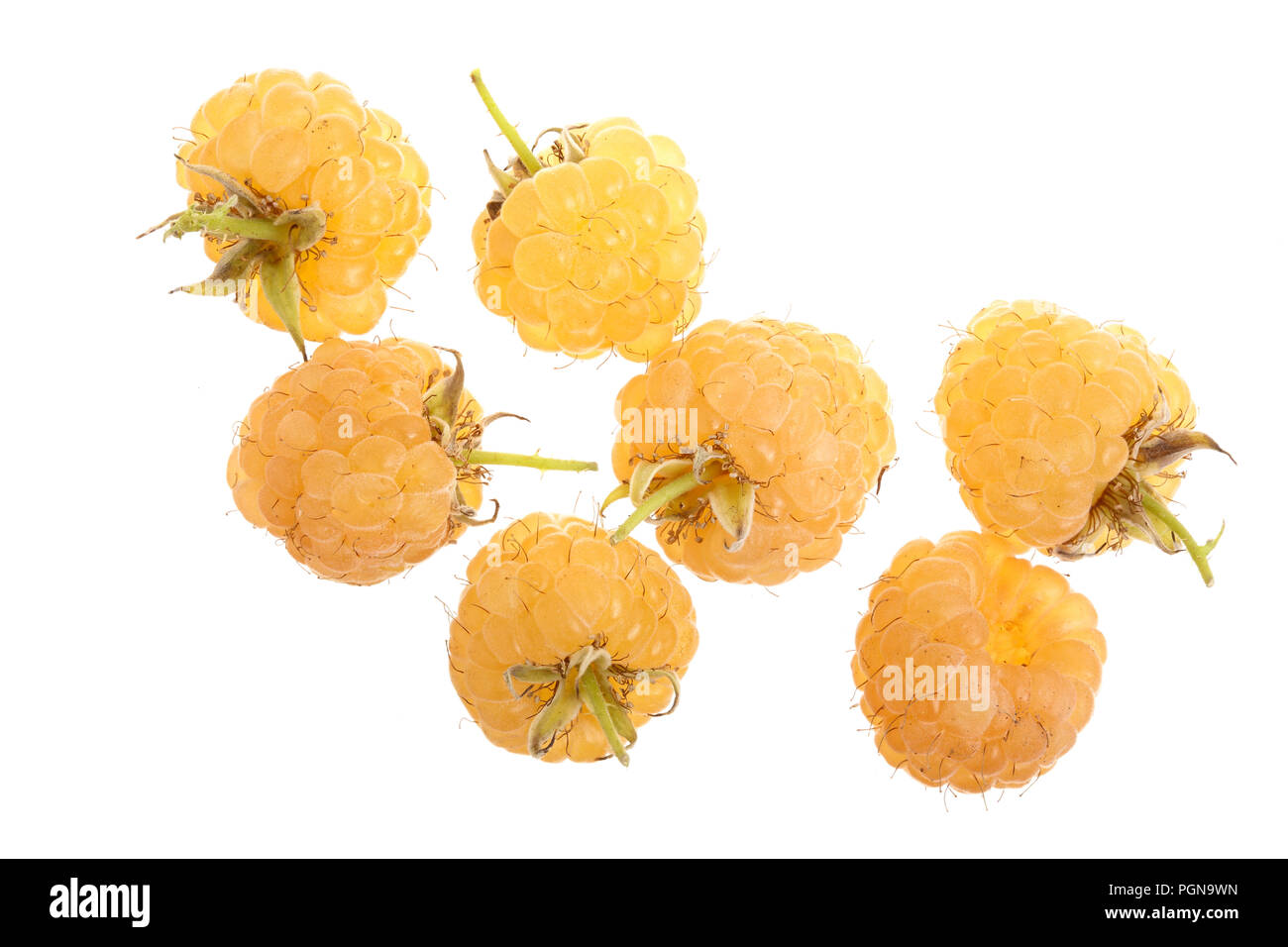 Yellow raspberries isolated on white background. Top view. Flat lay ...