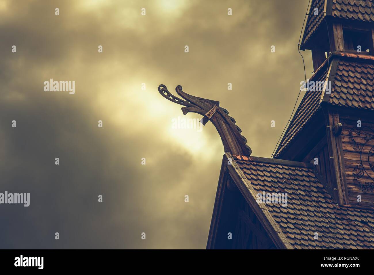 Norwegian Stave Church Roof Decoration Elements Stock Photo - Alamy