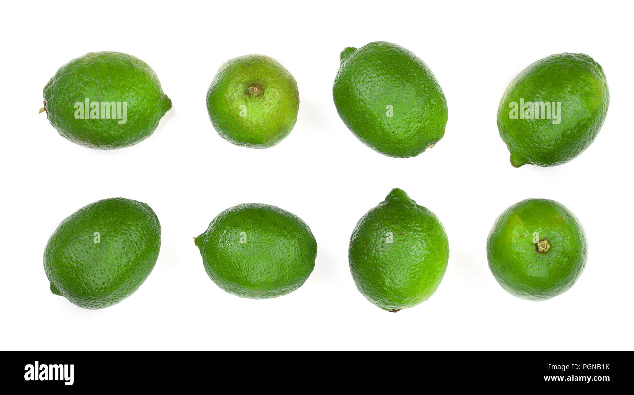 sliced lime isolated on white background. Top view. Set or collection ...