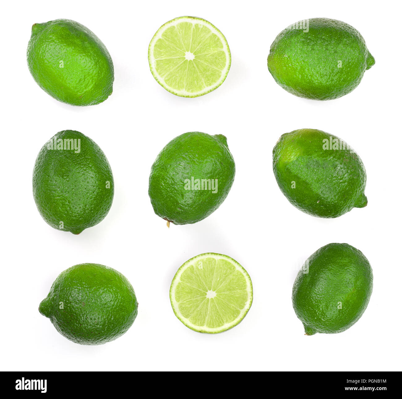 sliced lime isolated on white background. Top view. Flat lay. Set or ...