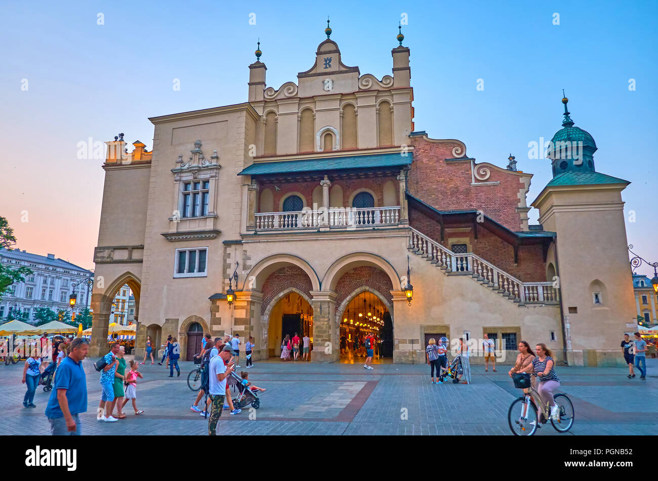 KRAKOW, POLAND - JUNE 11, 2018: Sukiennice is the most known landmark ...