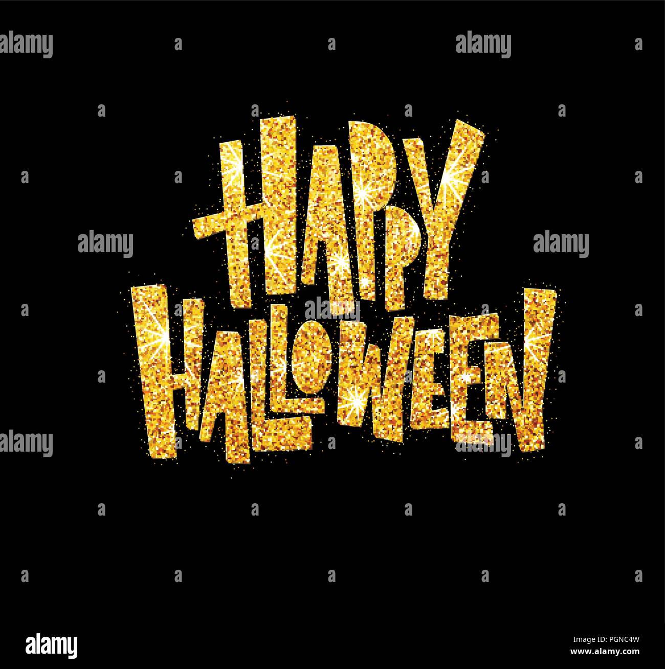 Halloween gold glitter lettering greeting card. Vector illustration ...