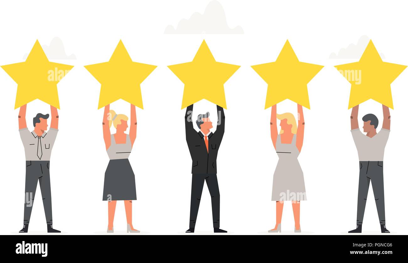 Office people holding the big Stars over their heads. Positive rating ...