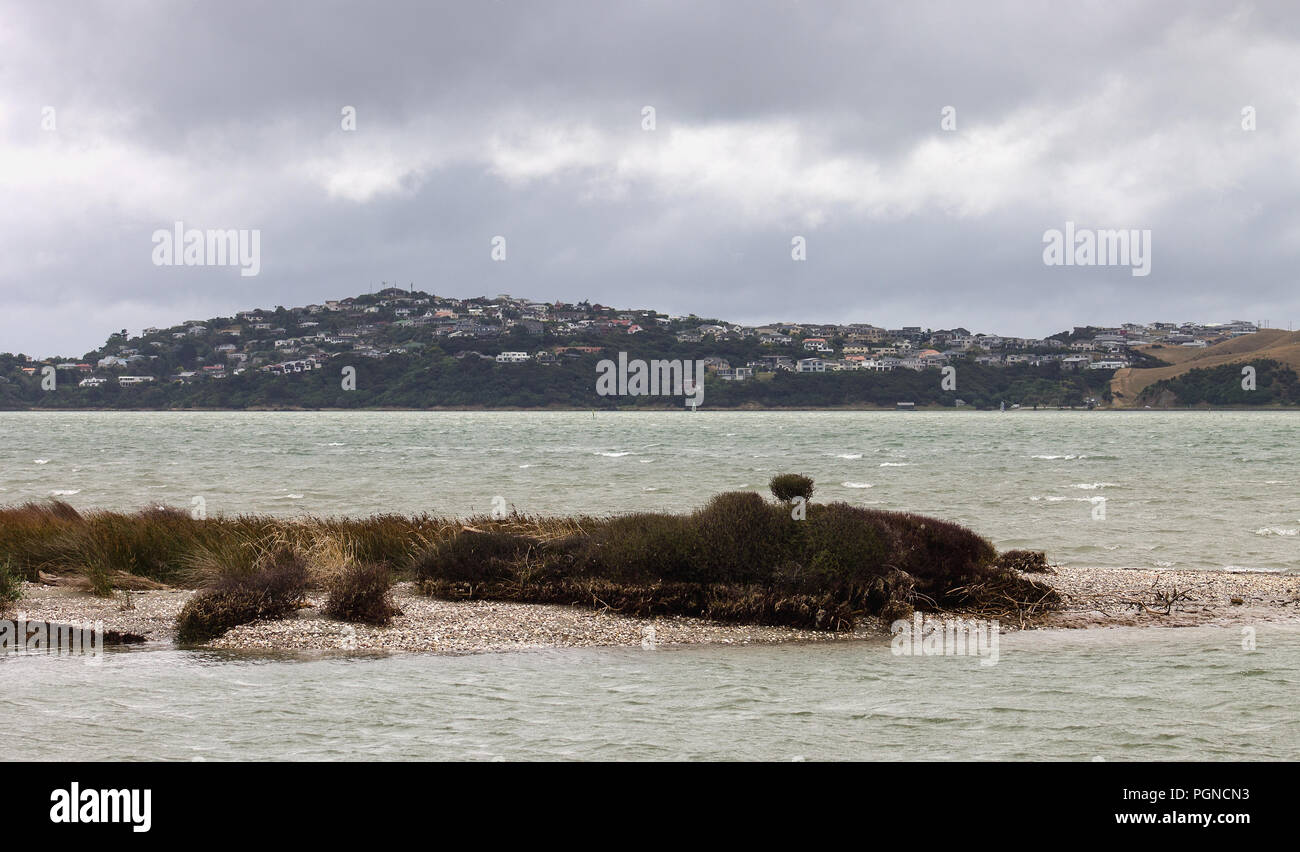 Landscape view of Pauatahanui Inlet looking toward Mana, Wellington ...