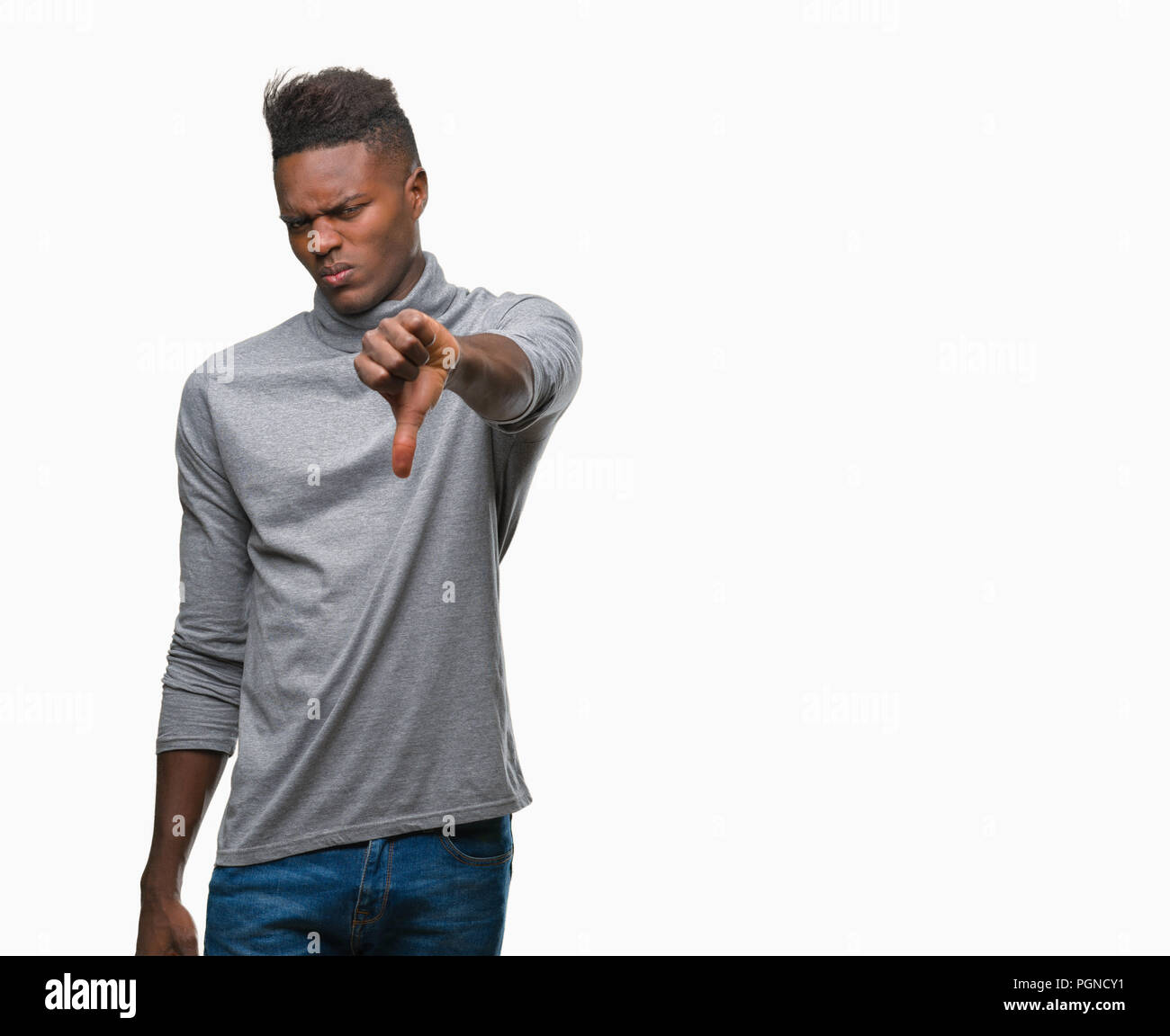 Young african american man over isolated background looking unhappy and ...