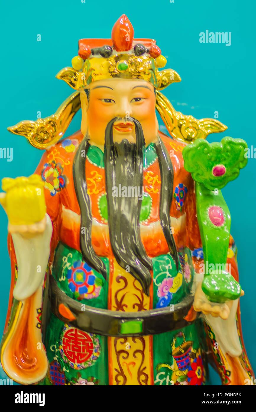 Close up sculpture of Cai Shen, Chinese God of wealth, God of fortune ...