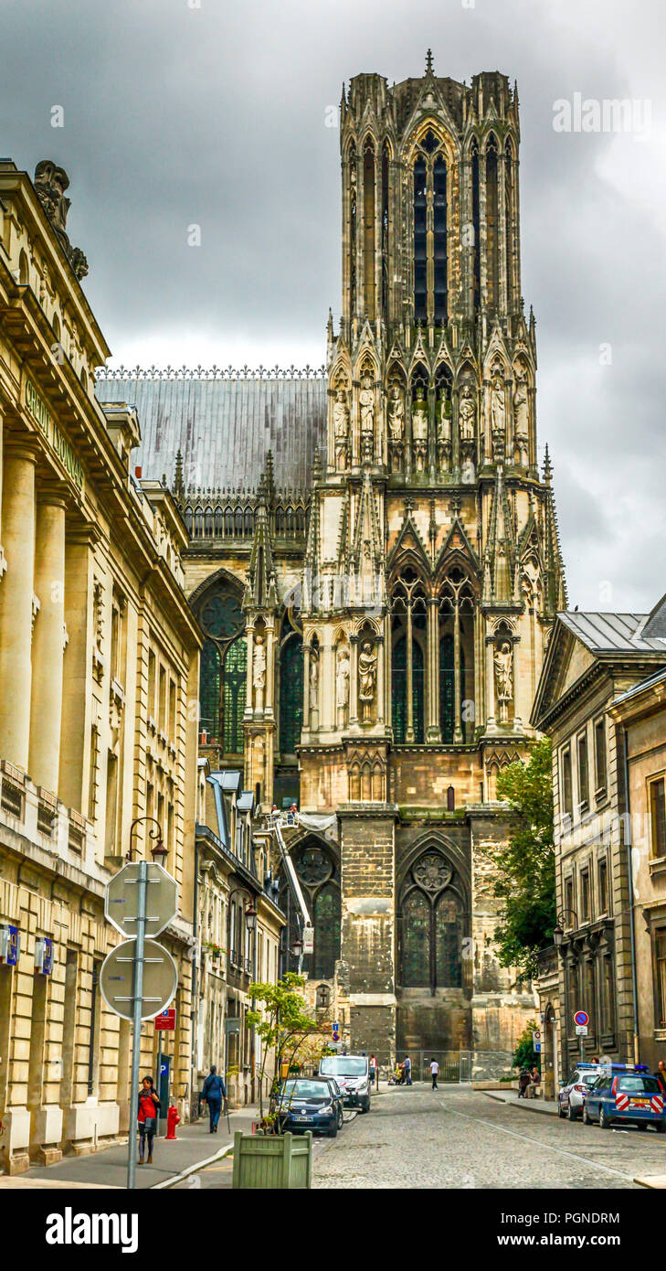 Architectural detail outside the medieval Cathedral in Reims, a UNESCO ...