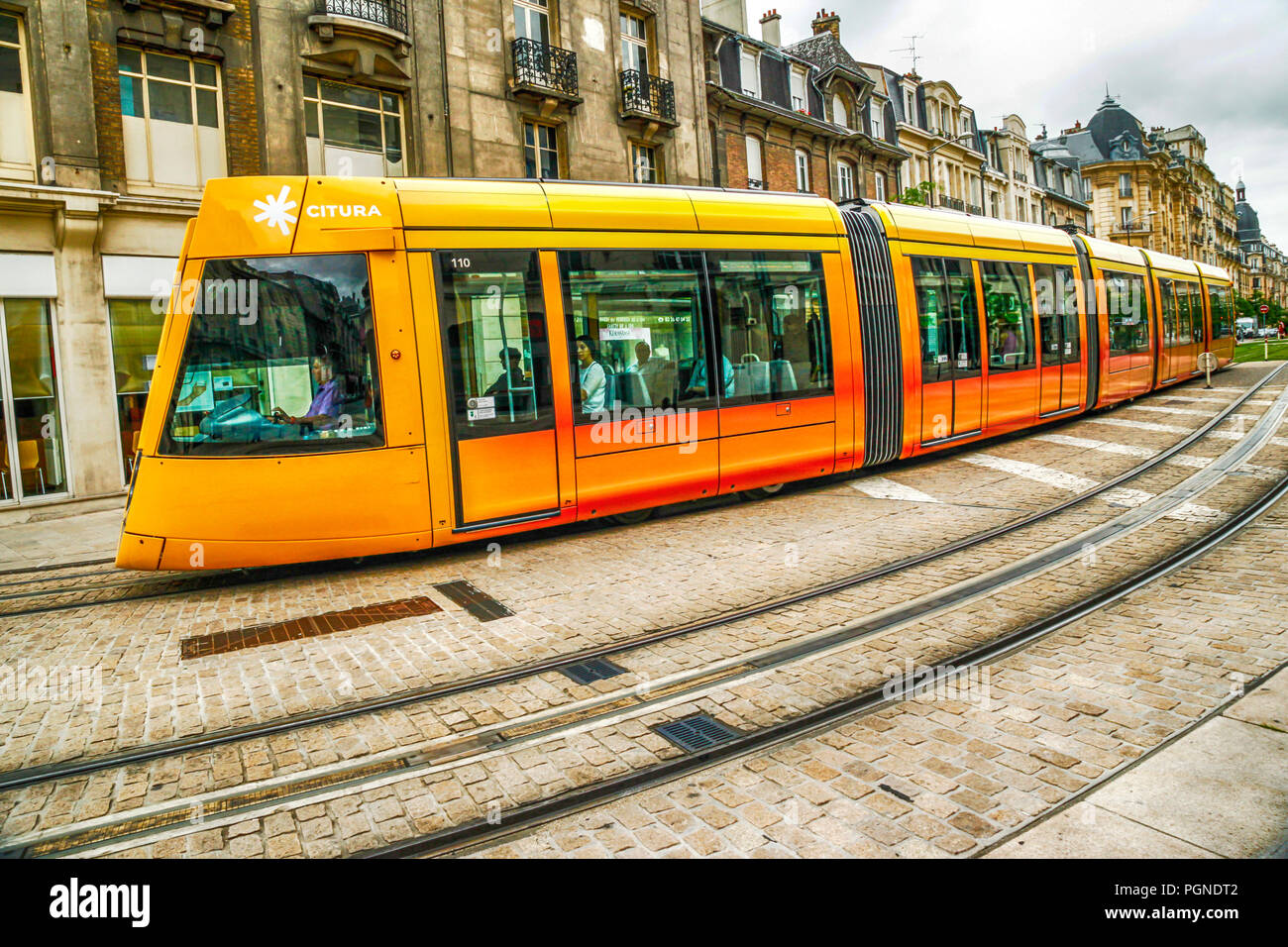 Modern trams in the center of Reims, France Stock Photo - Alamy