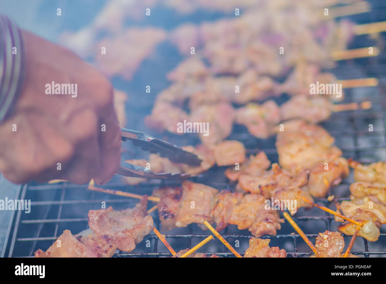 Close up of satay stall in bangkok market hi-res stock photography and ...