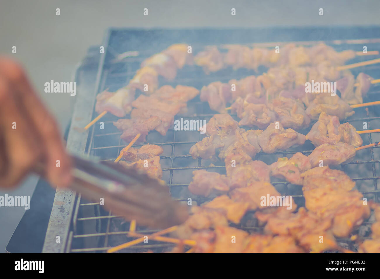 Close up of satay stall in bangkok market hi-res stock photography and ...