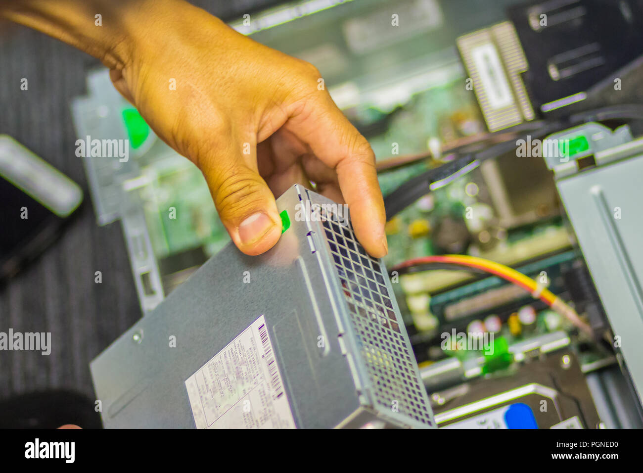 Close up hands of technician during repair desktop computer Stock Photo ...