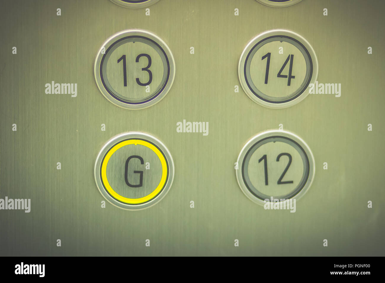 View of elevator buttons pressed lift down to ground floor Stock Photo ...