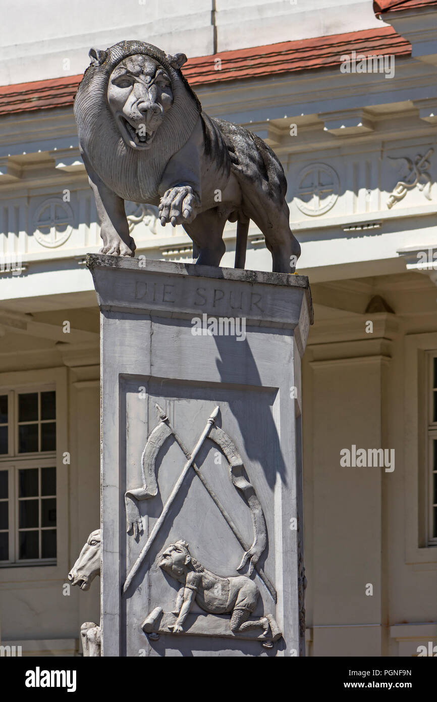 Lion sculpture by sculptor Peter Lenk, symbol of city founder Heinrich ...
