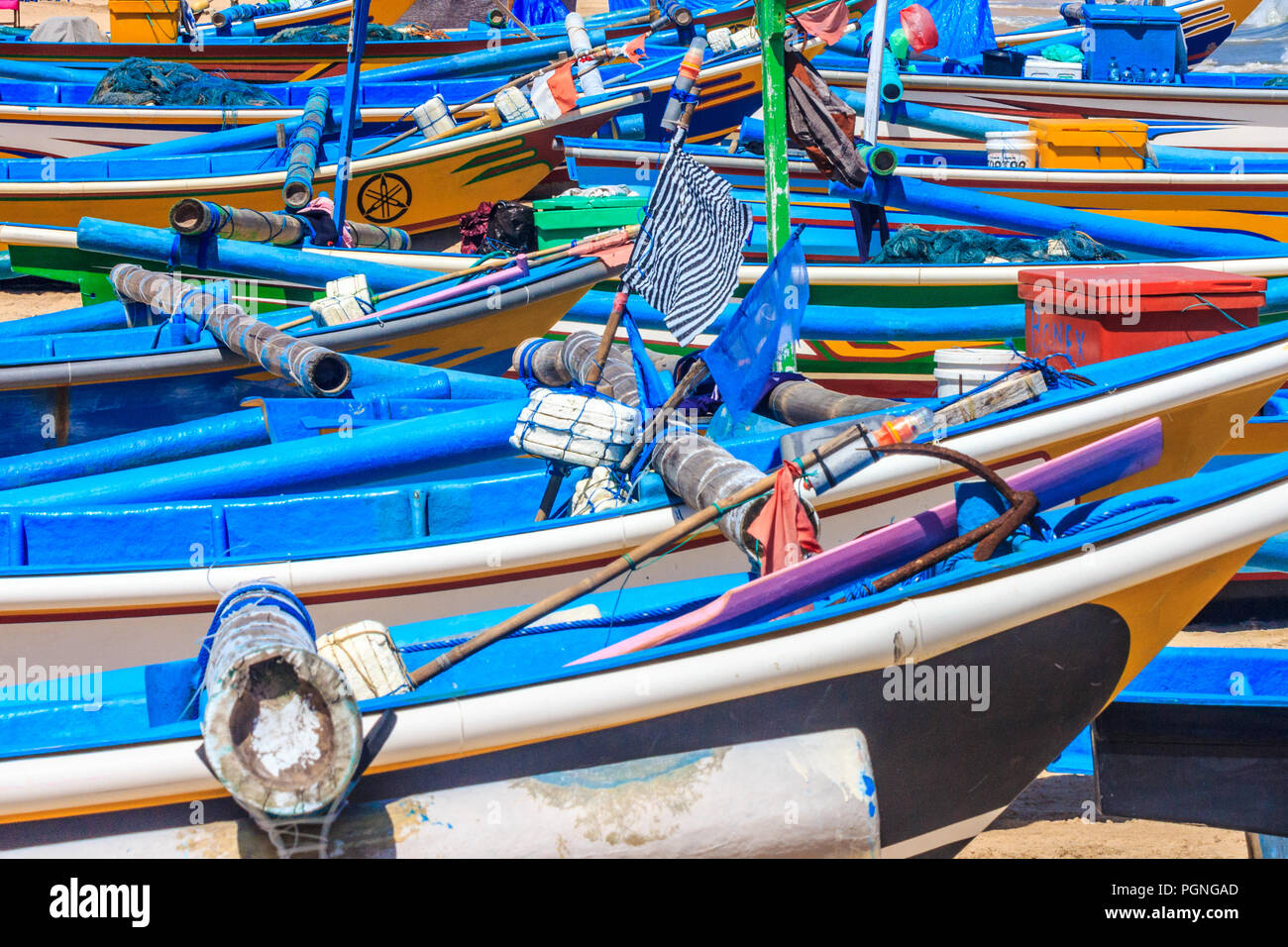Traditional Balinese fishing boats onJimbaran beach. They are known as ...