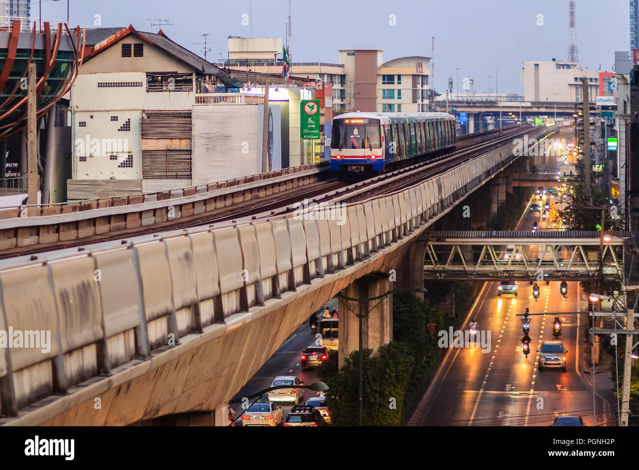 Bangkok, Thailand - February 28, 2017: BTS Skytrain on elevated rails ...