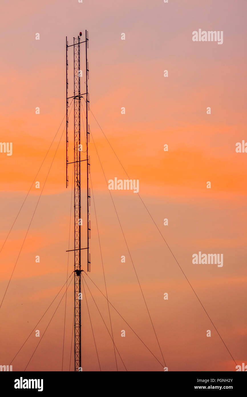 Cellular transmitter, folded dipole radio antenna for telecommunications with colorful sky ...