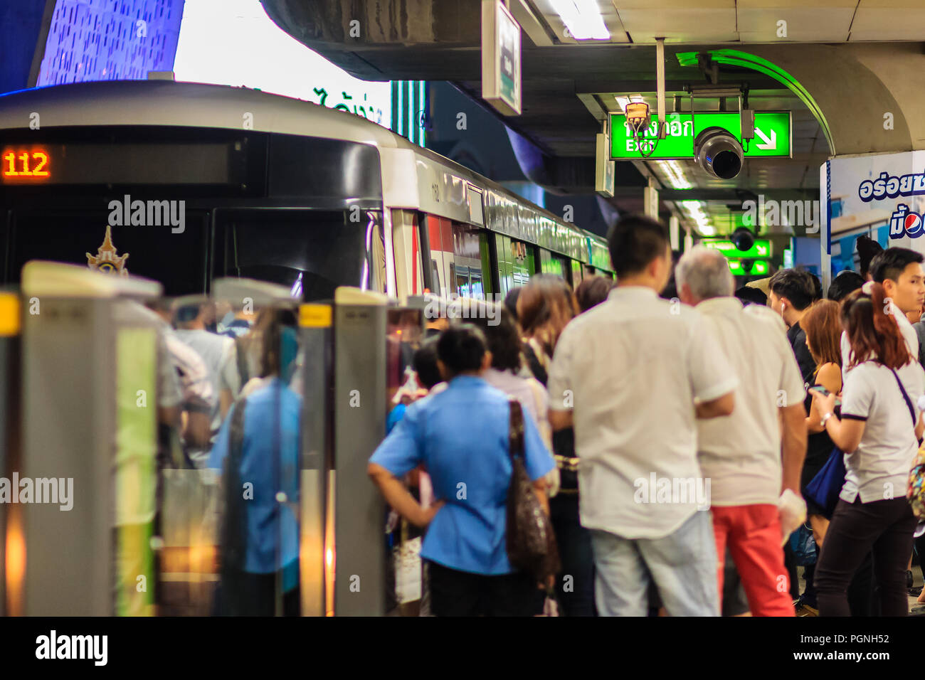 Bangkok, Thailand - February 28, 2017: Crowd of passengers on BTS ...