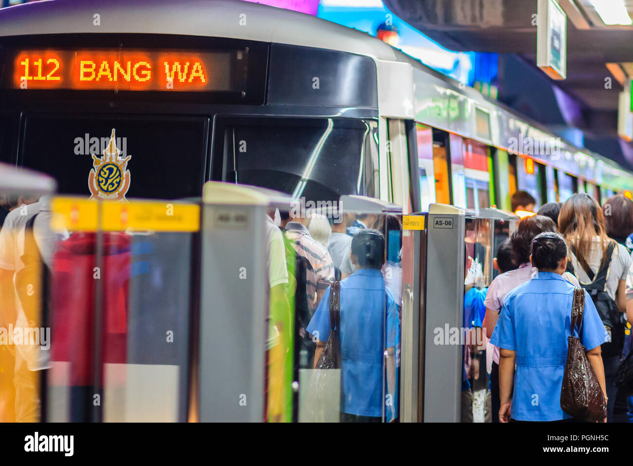 Bangkok, Thailand - February 28, 2017: Crowd of passengers on BTS ...
