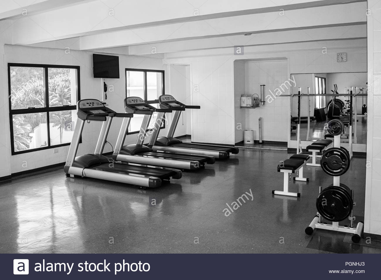Gym Equipment Black and White Stock Photos & Images - Alamy