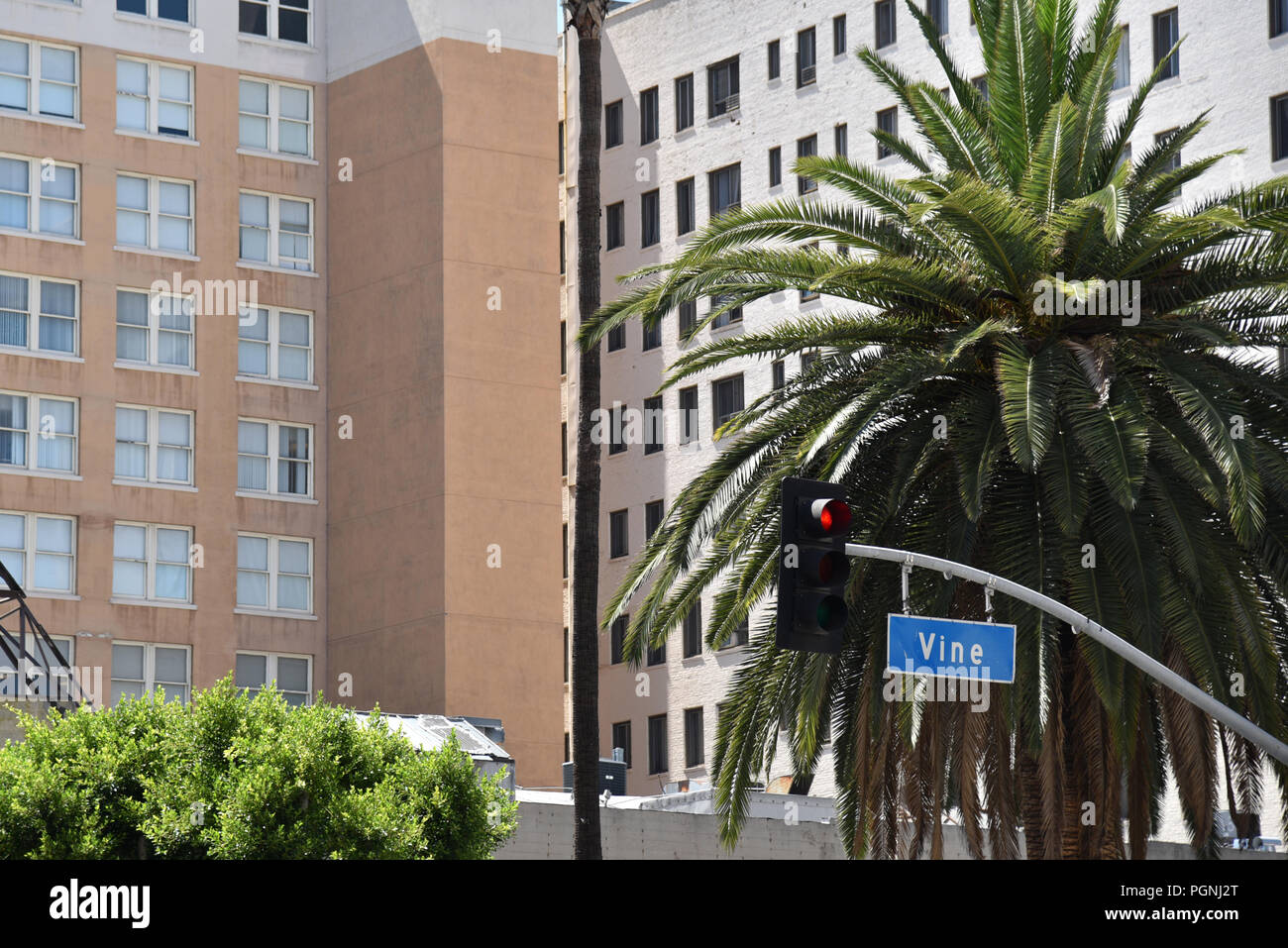 Vine Street at the intersection of Hollywood and Vine in Los Angeles ...