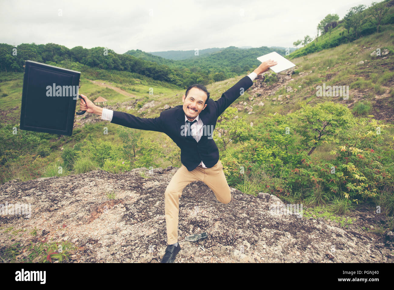 Cheerful Business Man Jumping and Shouting, Successful Corporate People ...