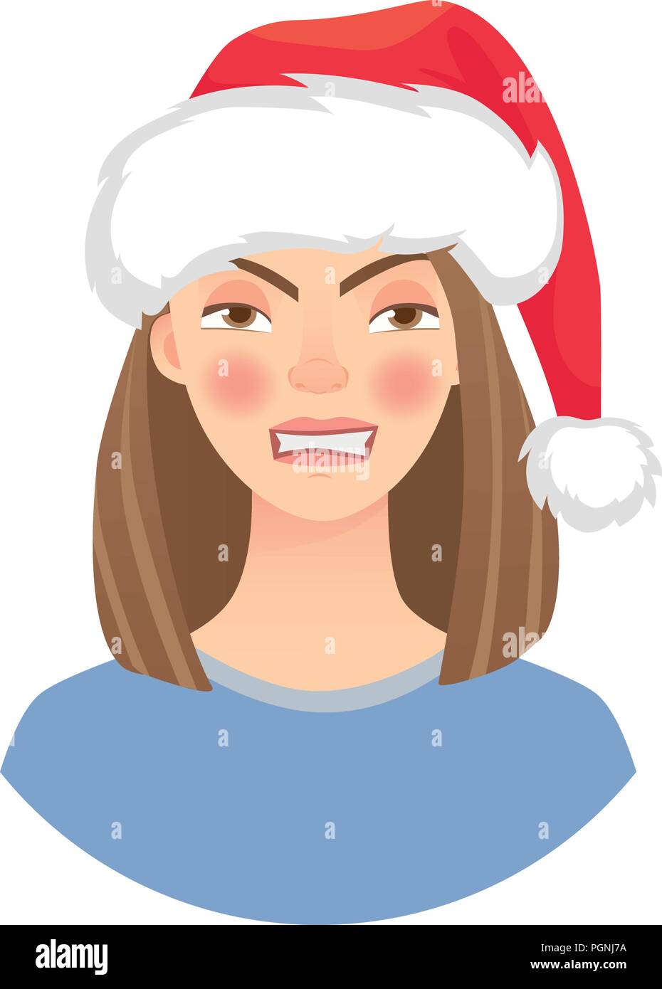 Christmas woman in santa claus hat. Emotions of woman face. Facial ...
