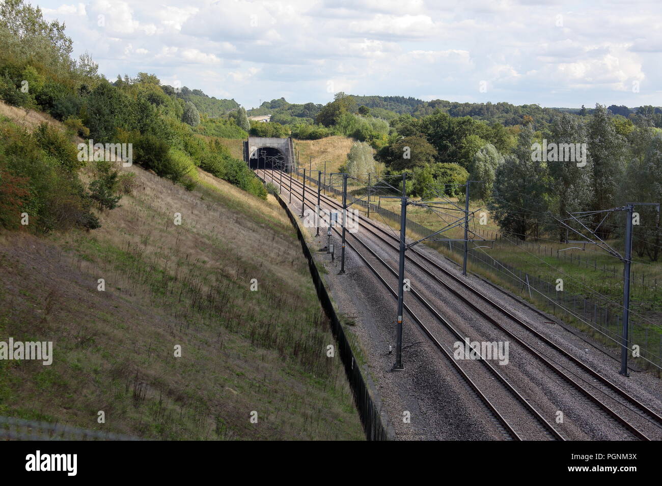 The high speed line through Kent alongside the M20 in Kent with double ...