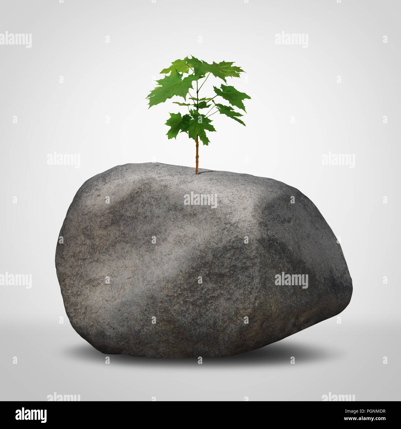 Challenge concept as a business struggle metaphor as a green plant ...