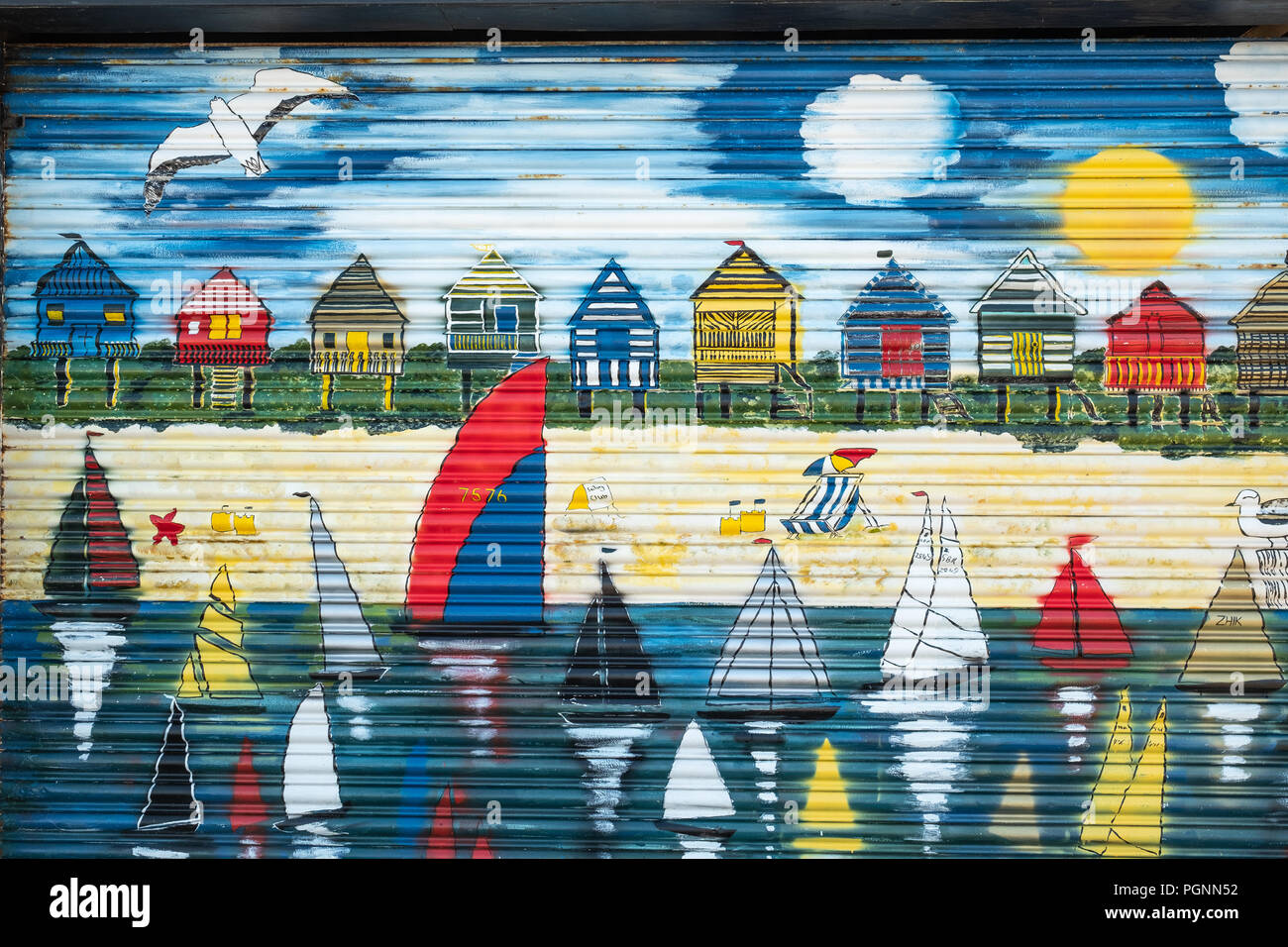 Mural of Sailing Boats, Tankerton Beach, Whitstable, UK Stock Photo - Alamy