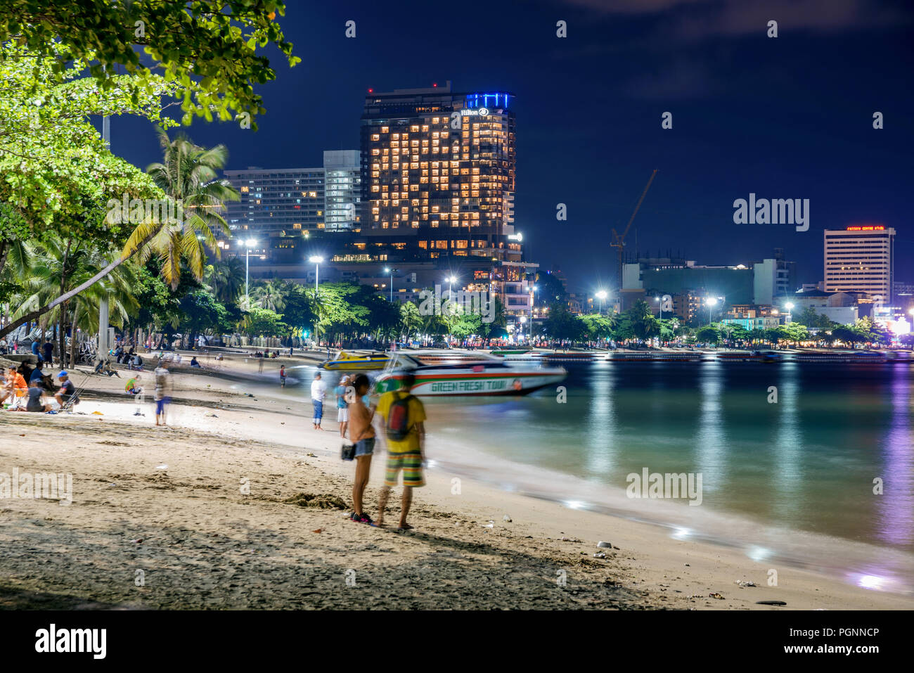 PATTAYA, THAILAND - JUNE 29: This is a view of Pattaya beach at night ...
