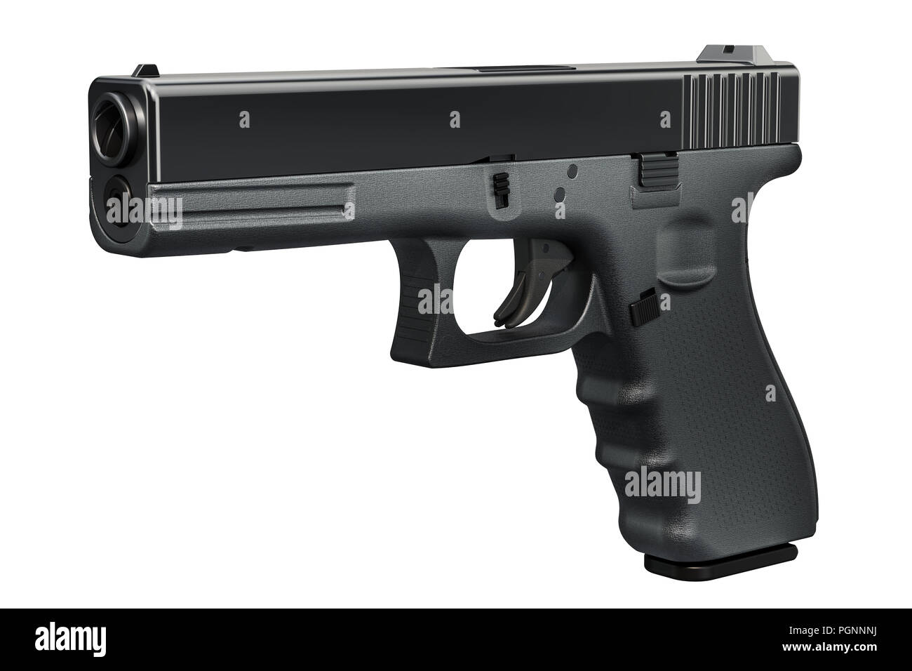 Gun, pistol closeup. 3D rendering isolated on white background Stock ...