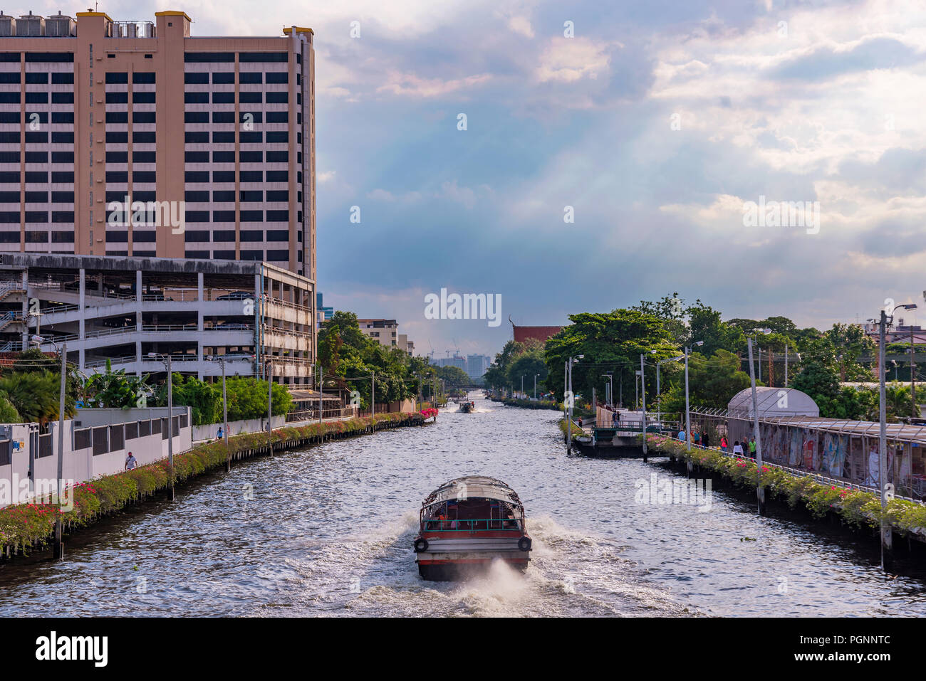 BANGKOK, THAILAND - JULY 05: This is a view of bus boat on a canal in ...