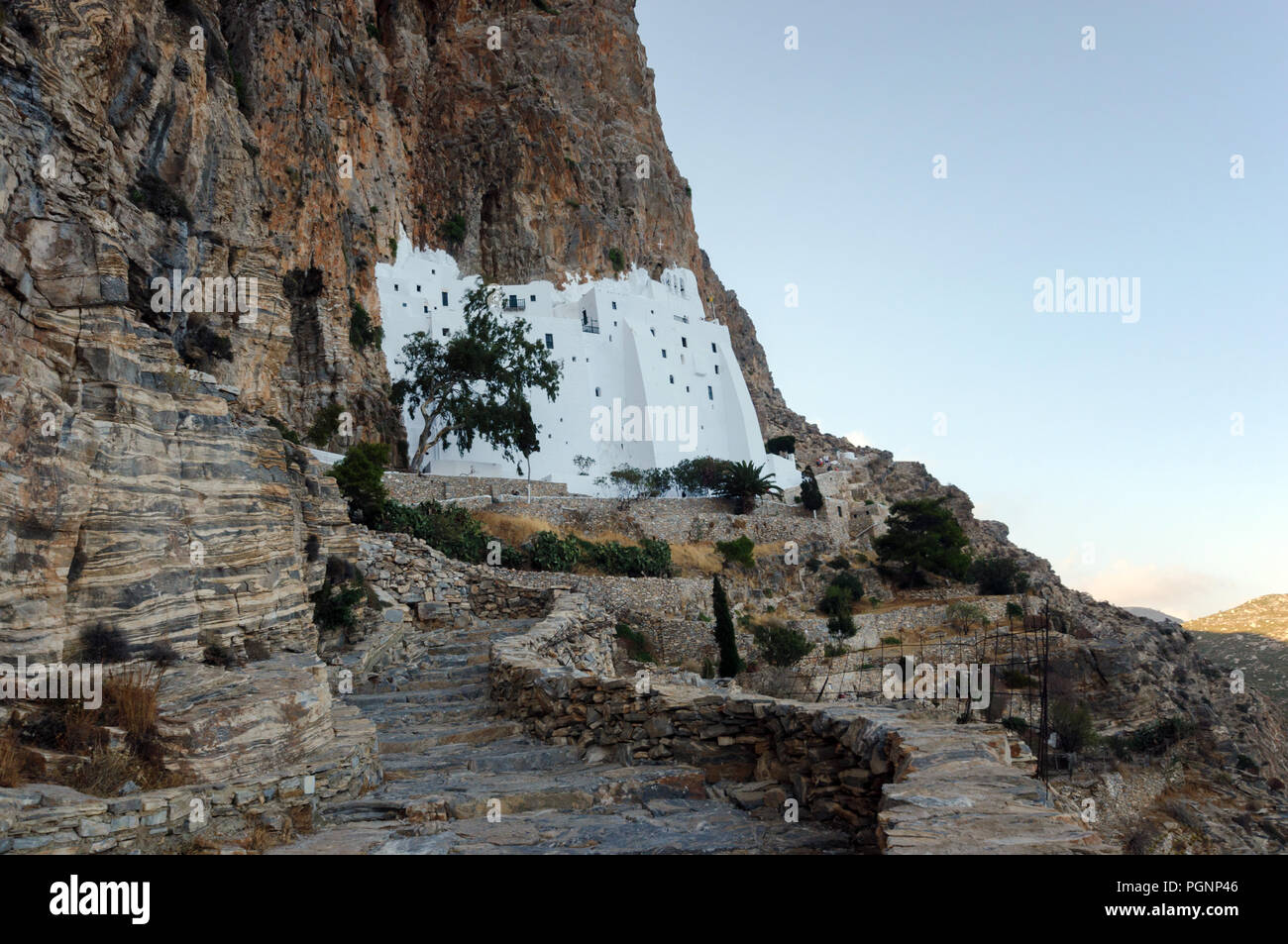 The unique Monastery of Hozoviotissa standing at a cliff in Amorgos ...
