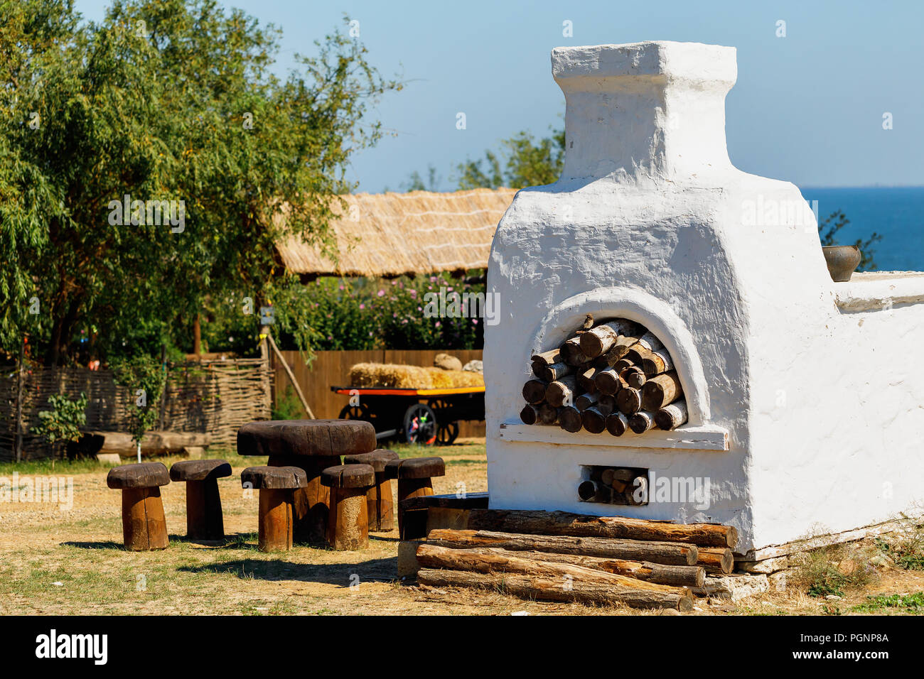 Old village furnace of the Kuban Cossacks in the open air. Russia ...