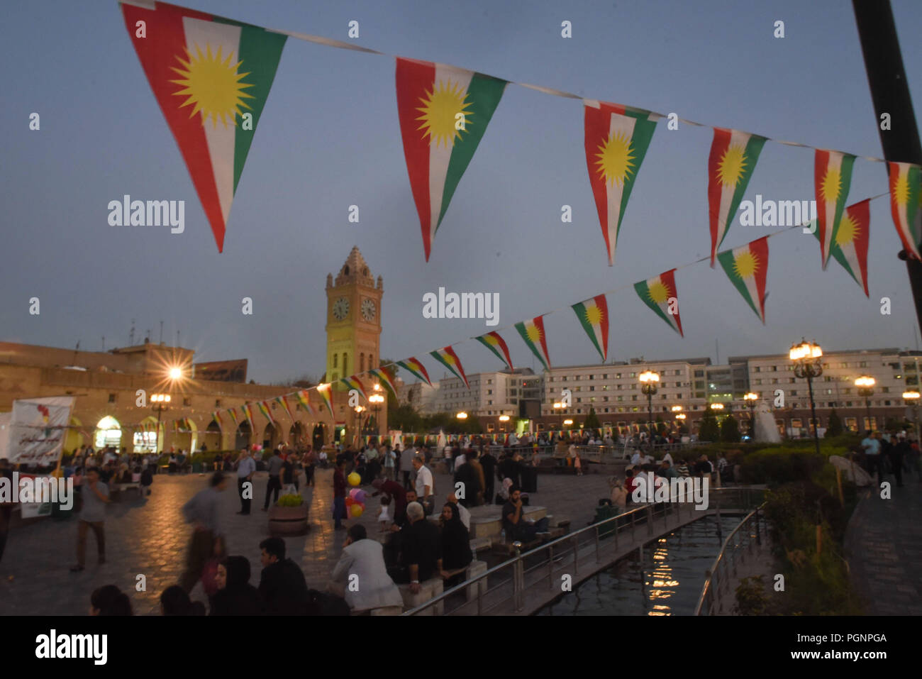 September 23, 2017 - Erbil, Kurdistan: Kurdish flags on display in the ...