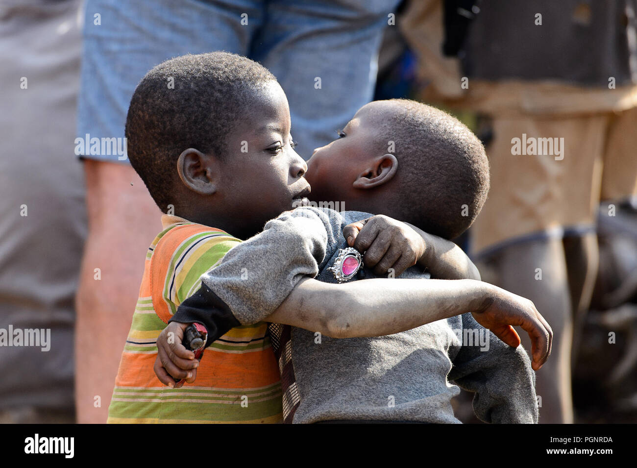 GHANI, GHANA - JAN 14, 2017: Unidentified Ghanaian children hug each ...