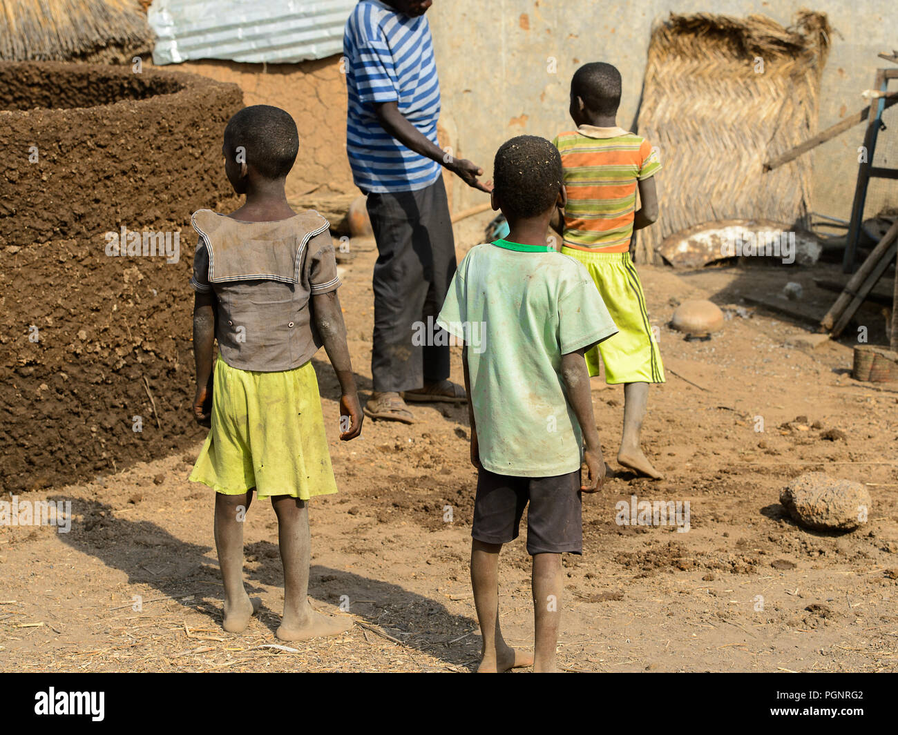 GHANI, GHANA - JAN 14, 2017: Unidentified Ghanaian children from behind ...