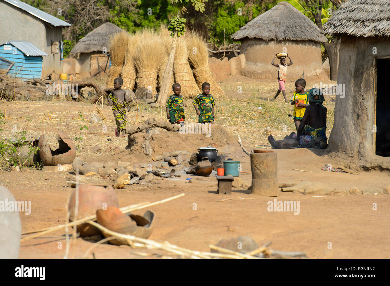 GHANI, GHANA - JAN 14, 2017: Unidentified Ghanaian children walk on the ...