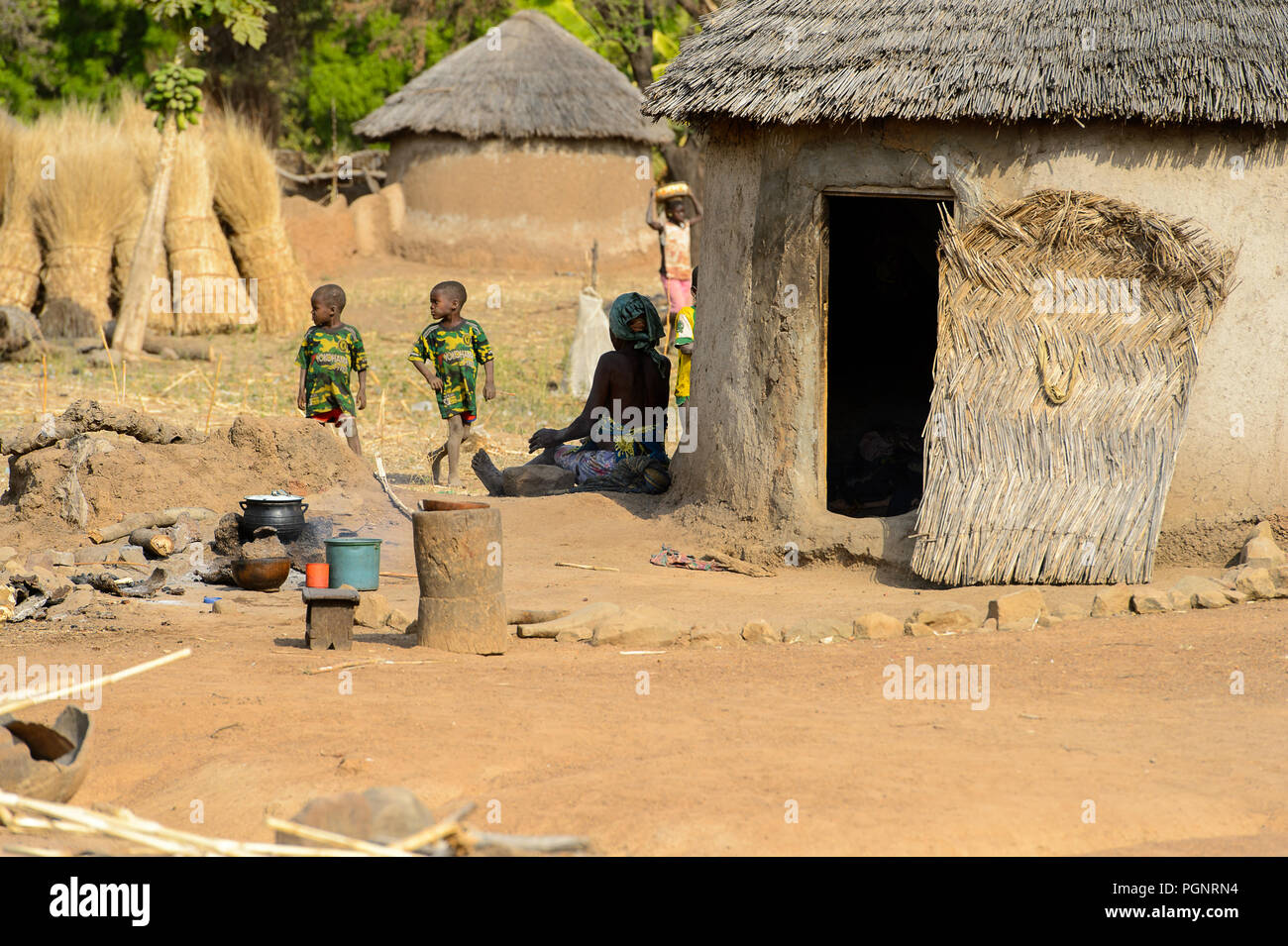 GHANI, GHANA - JAN 14, 2017: Unidentified Ghanaian children walk on the ...