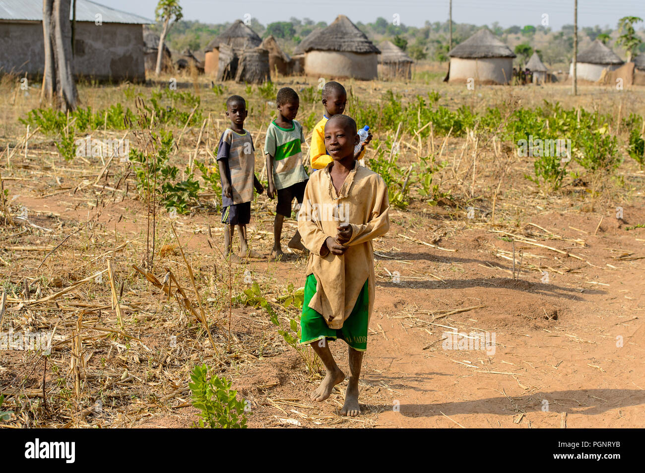 GHANI, GHANA - JAN 14, 2017: Unidentified Ghanaian children walk in the ...