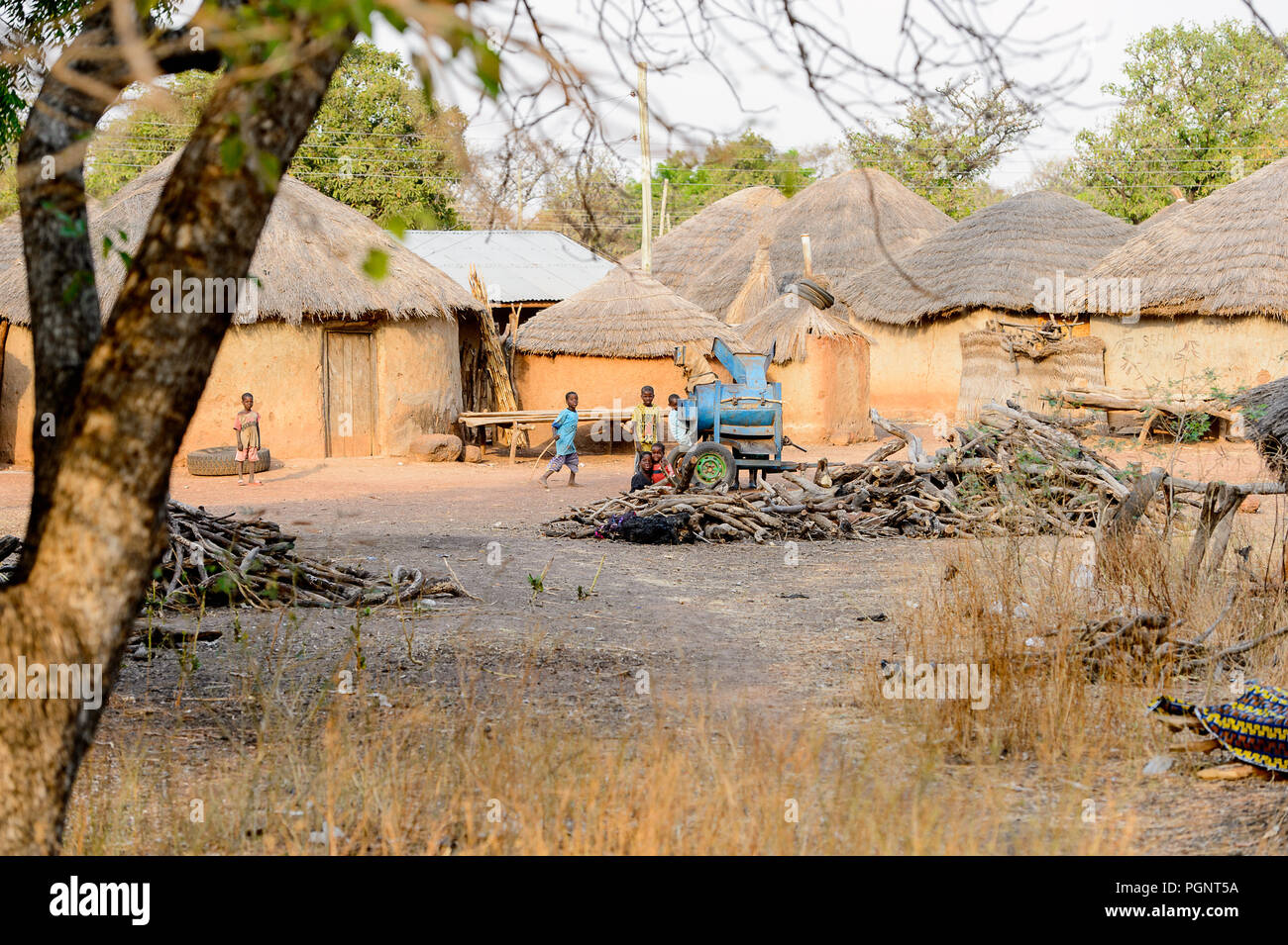 DAGOMBA VILLAGE, GHANA - JAN 14, 2017: Unidentified Dagomban children ...
