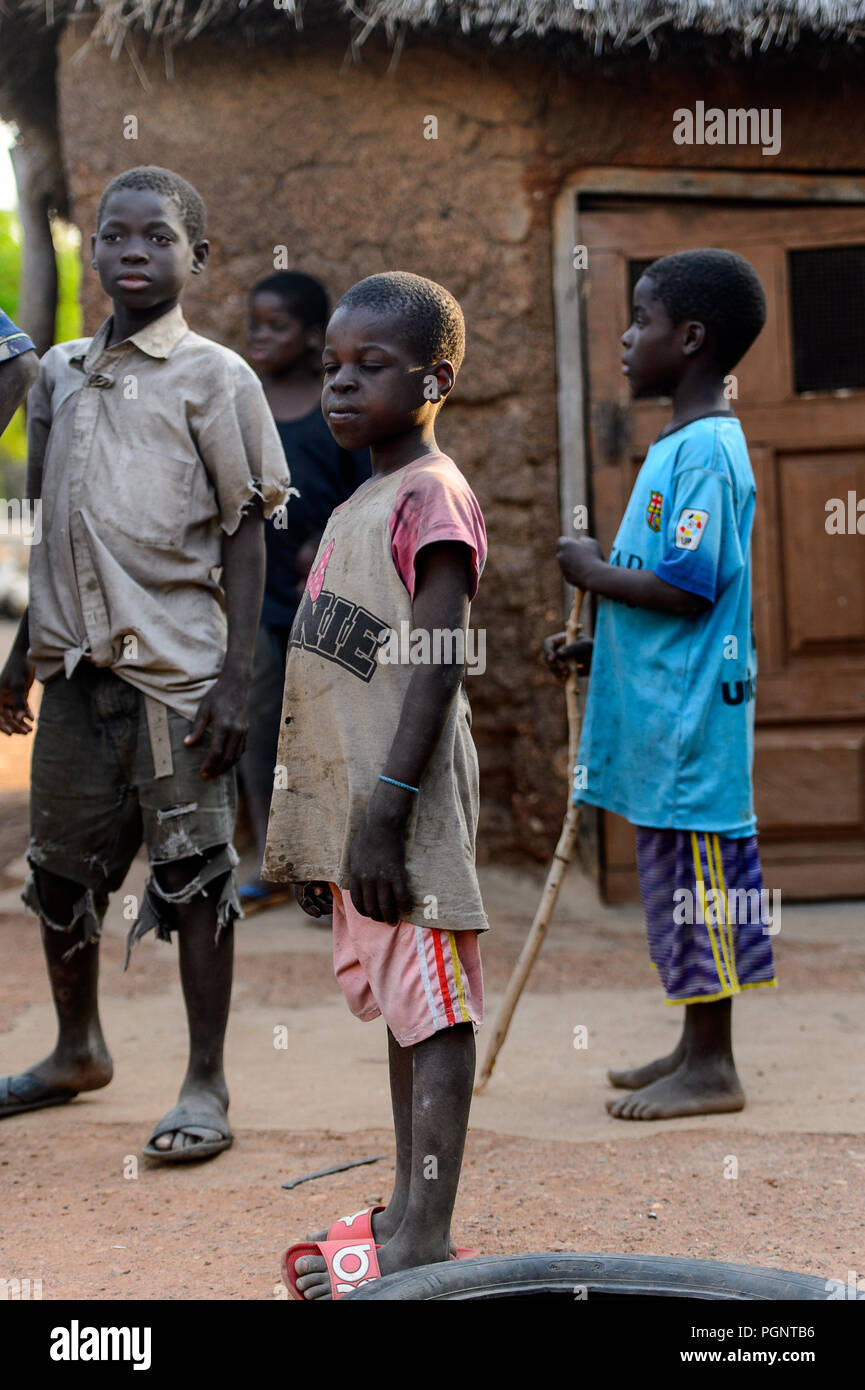 DAGOMBA VILLAGE, GHANA - JAN 14, 2017: Unidentified Dagomban boys stand ...