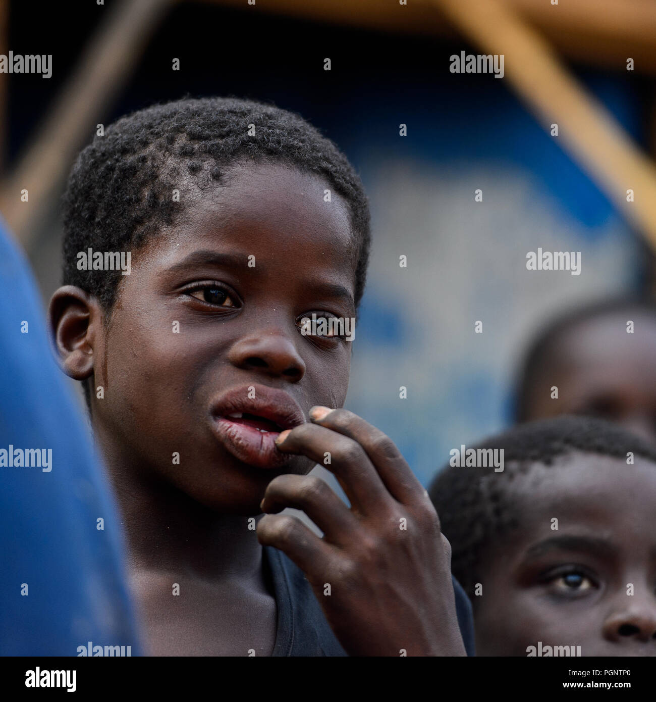 DAGOMBA VILLAGE, GHANA - JAN 14, 2017: Unidentified Dagomban boy looks ...