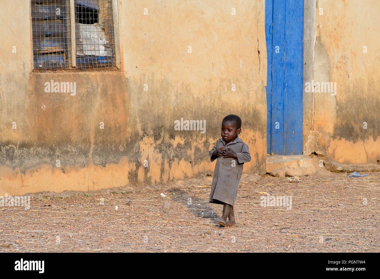 DAGOMBA VILLAGE, GHANA - JAN 14, 2017: Unidentified Dagomban little boy ...