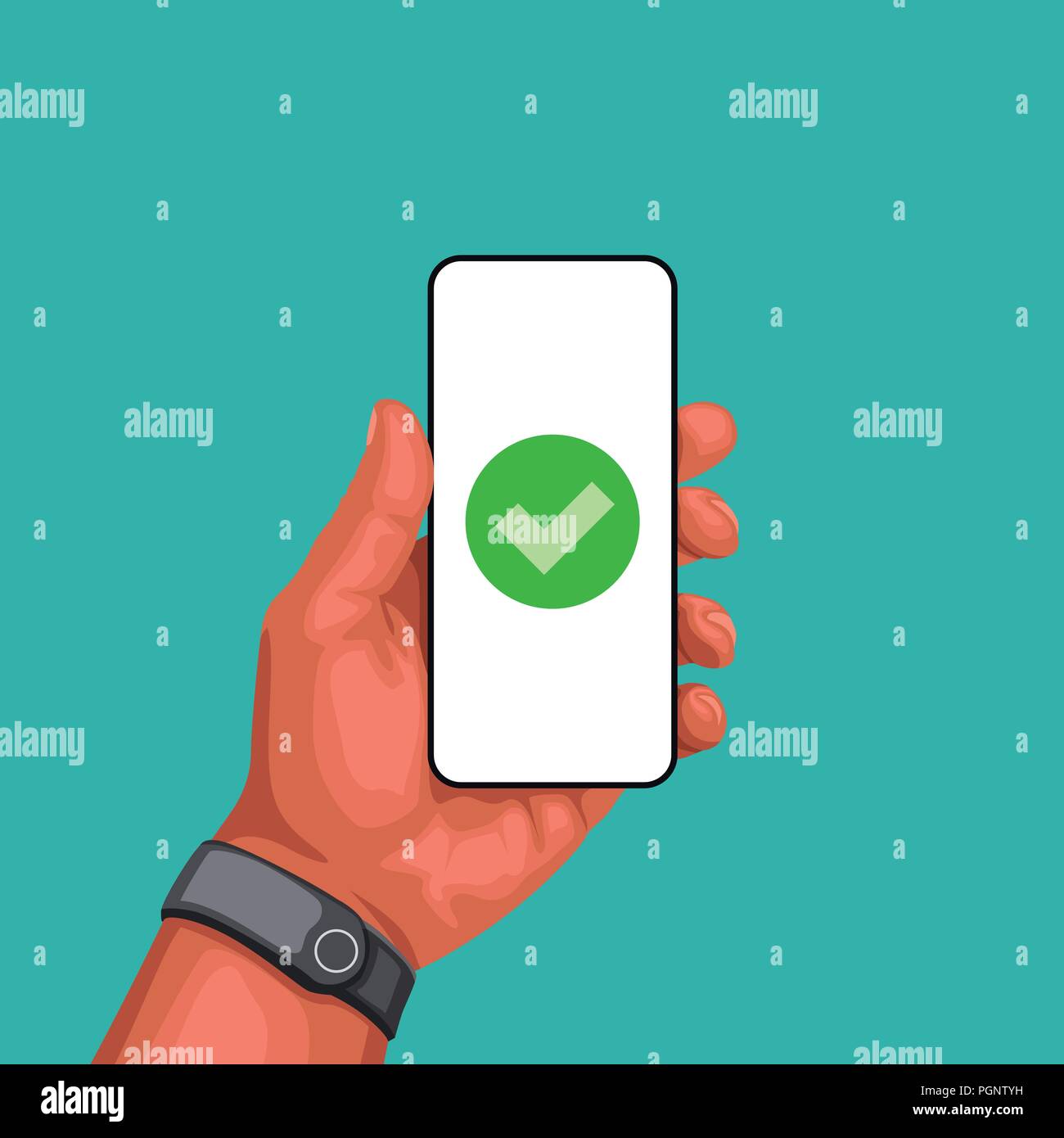 hand holding smartphone with succes sign Stock Vector Image & Art - Alamy