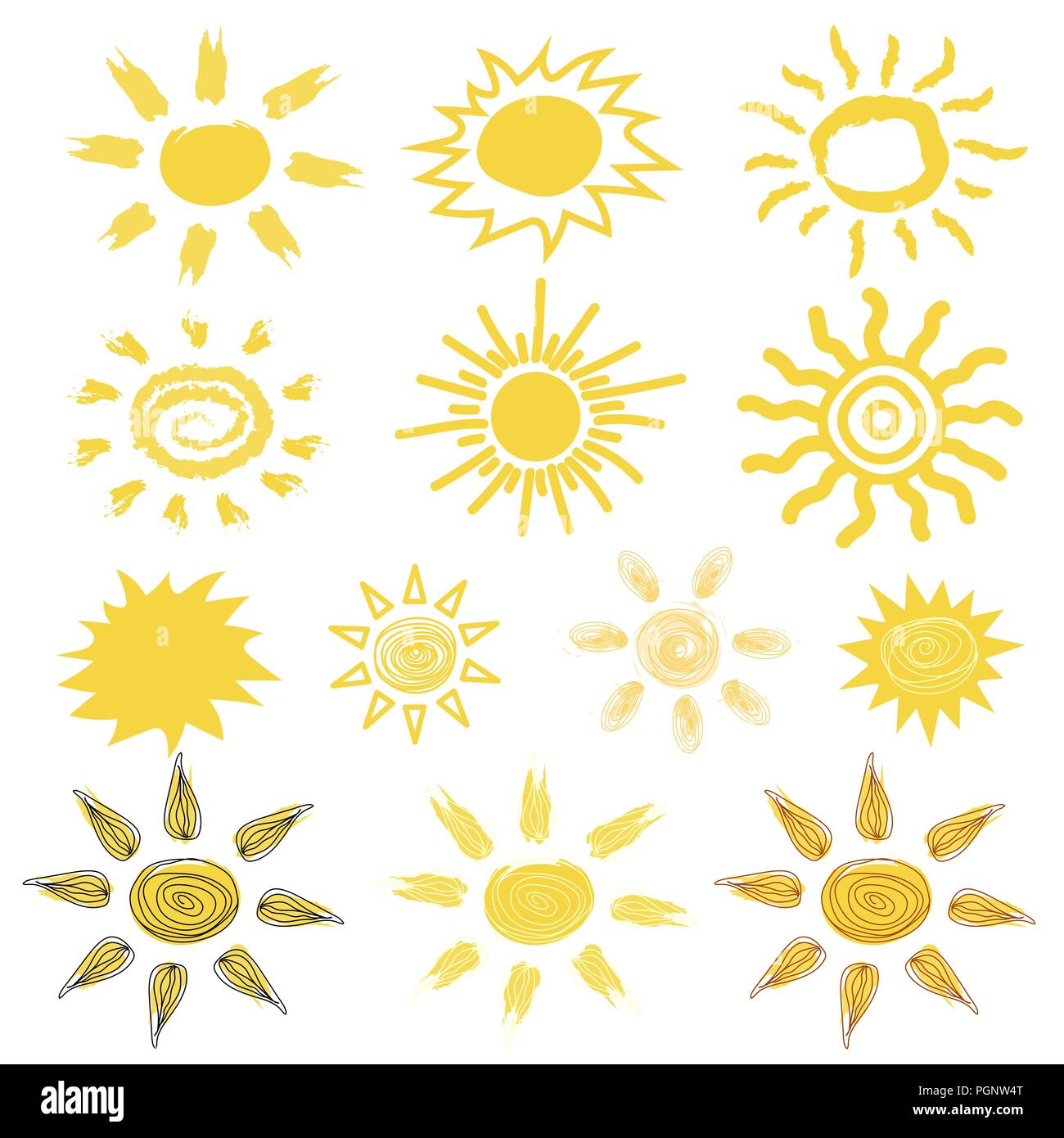 Funny vector doodle suns. Hand drawn set Stock Vector Image & Art - Alamy