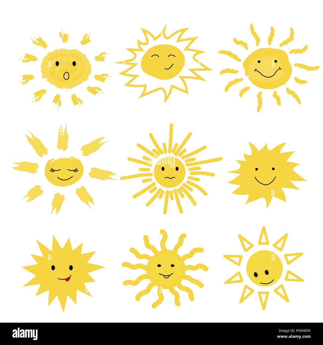 Funny vector doodle suns. Hand drawn set Stock Vector Image & Art - Alamy