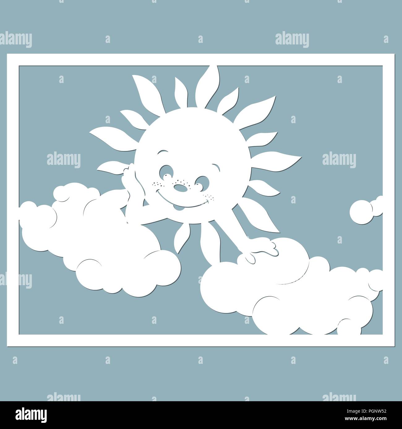 vector, laser-beam cutting, clouds, sun. Template Greeting card. laser ...