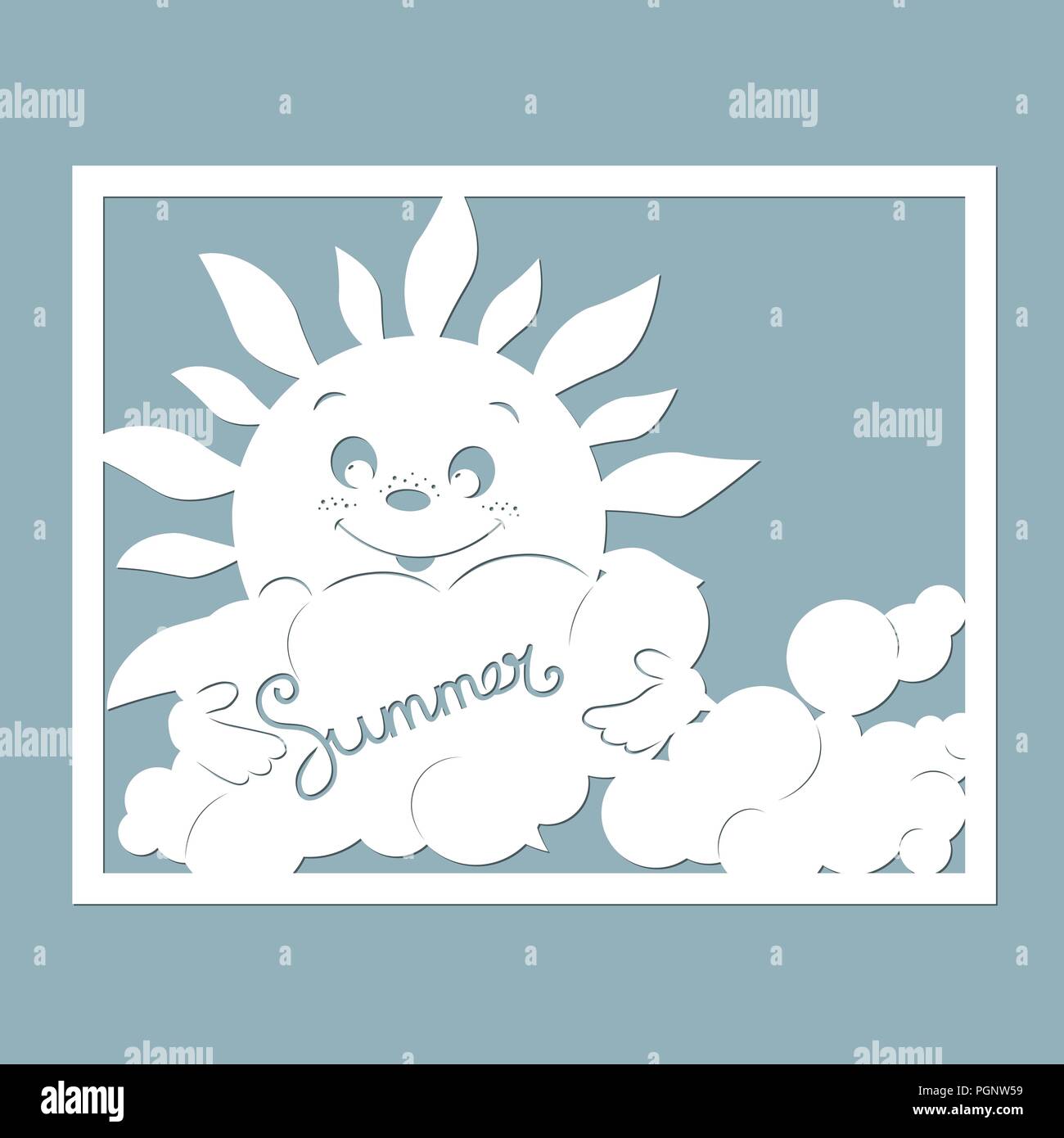 vector, laser-beam cutting, clouds, sun. Template Greeting card. laser ...