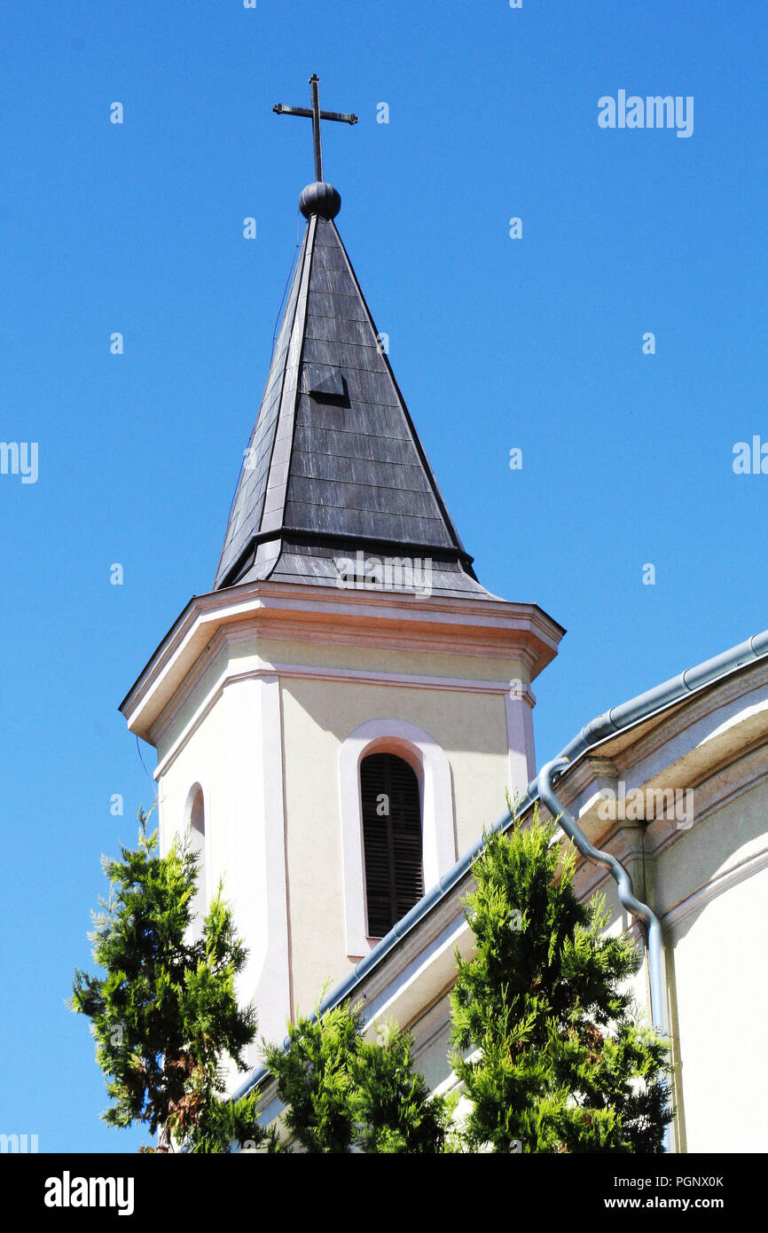 Temple at the heart of a european village. The Christian Church ...